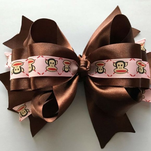 Handmade | Accessories | Monkey Hair Bow Brown Pink Monkey Hair Bow ...